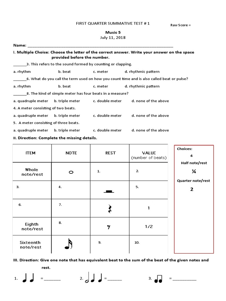 1st Q ST# 1 Music 5 F | PDF | Rhythm | Musical Forms