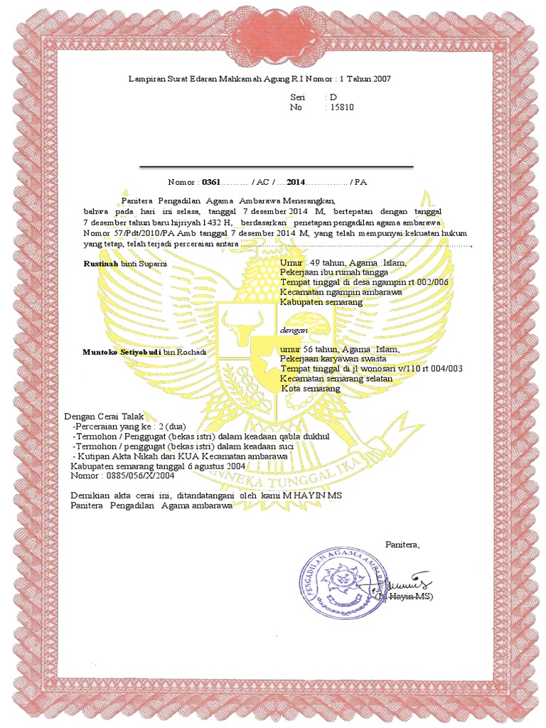 Akta Cerai Dengan | PDF