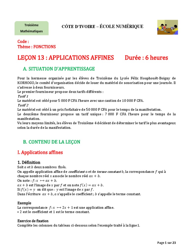 3è-Maths-13 Applications Affines | Descargar gratis PDF | Coordonnées ...