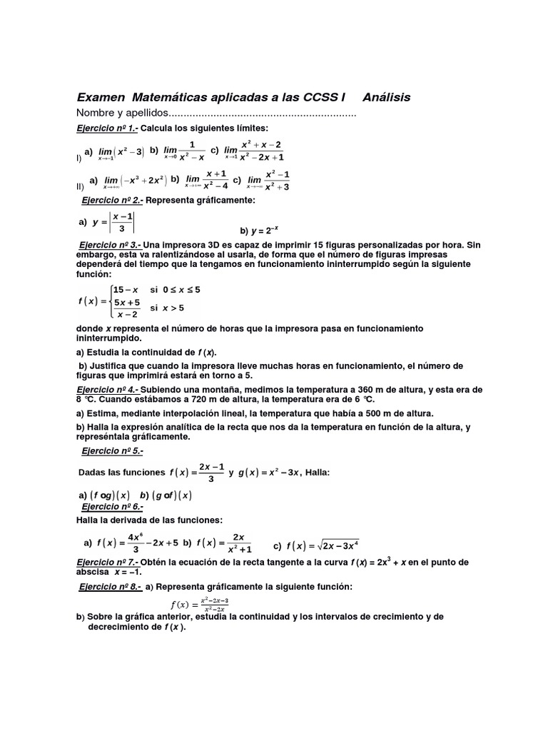Exam Anal Mat - Ccssi 18 - 19 | PDF | Asíntota | Análisis matemático