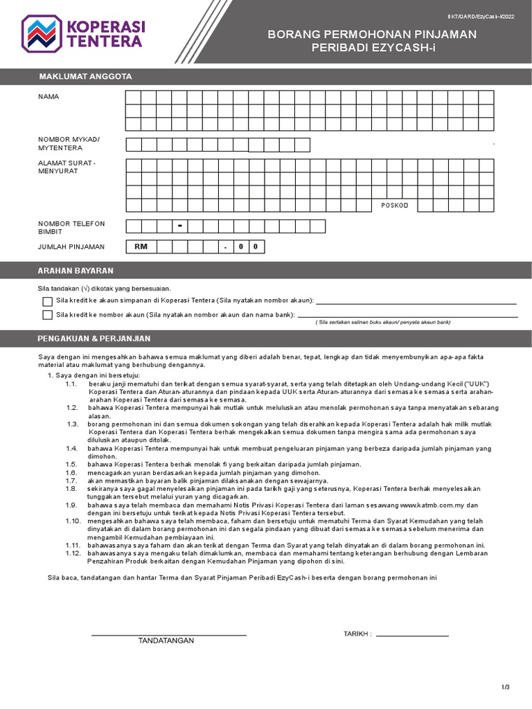 Borang Permohonan Pinjaman Peribadi Ezycash I | PDF