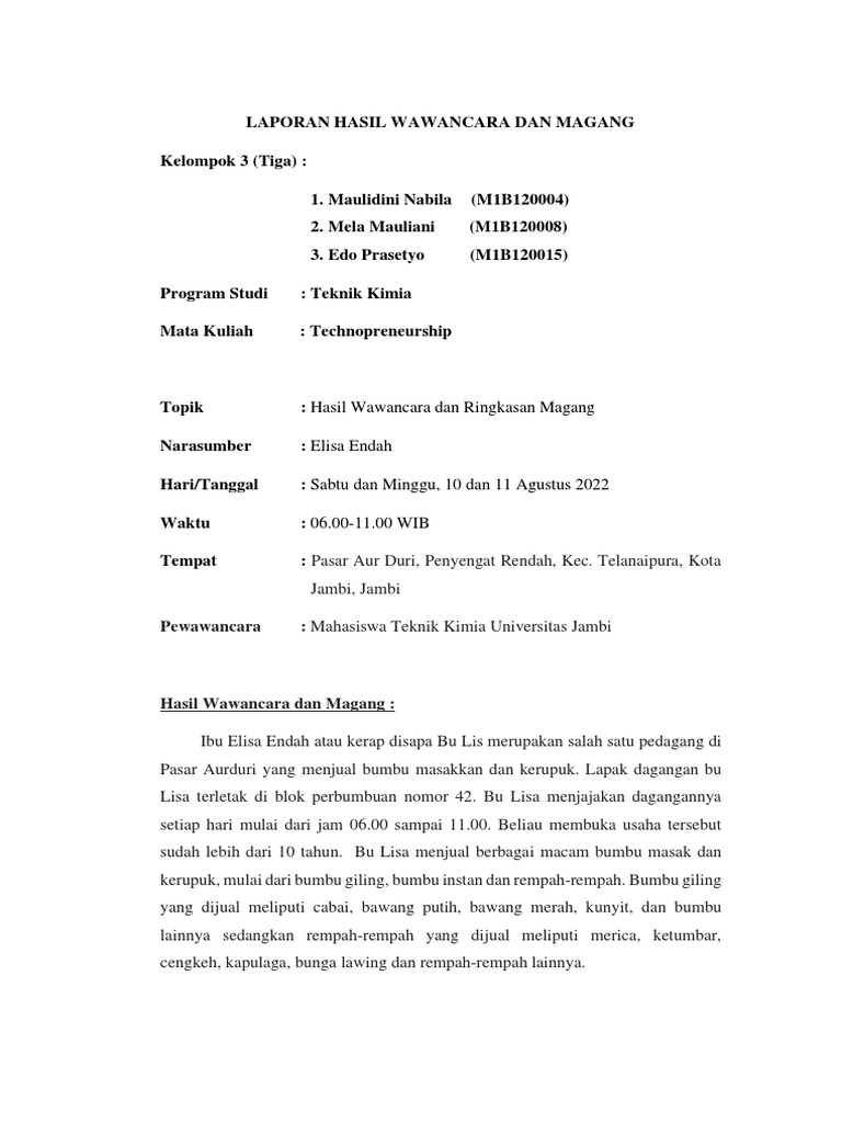 Laporan Hasil Wawancara Dan Magang | PDF