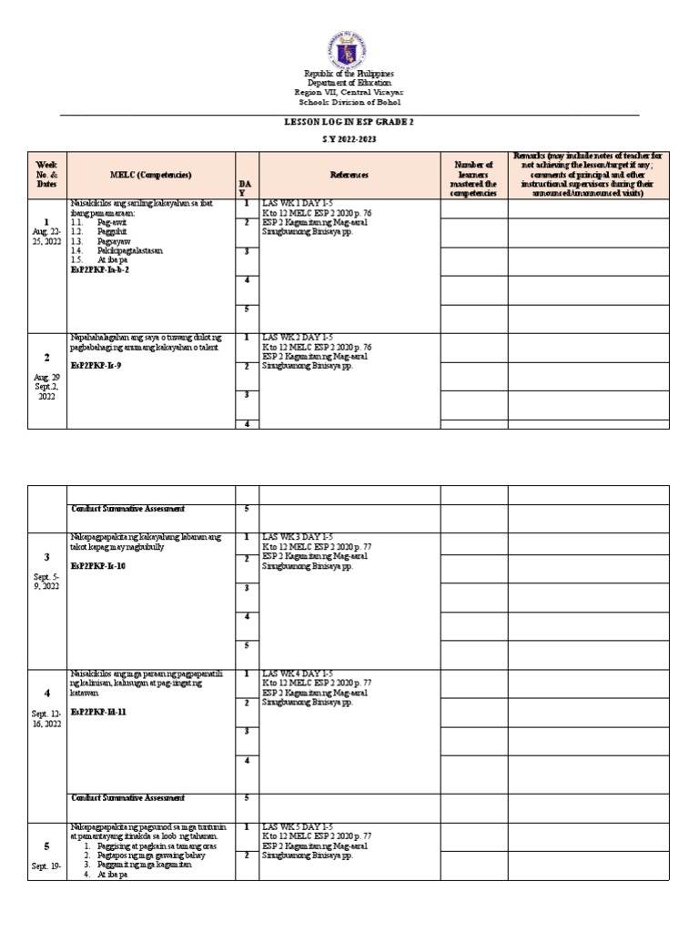 Lesson Log Esp Grade 2 | PDF