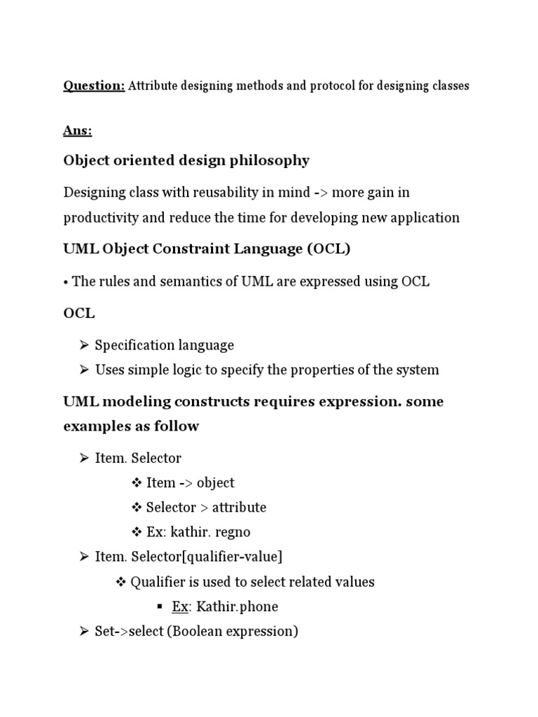 Attribute Designing Methods and Protocol For Designing Classes | PDF ...