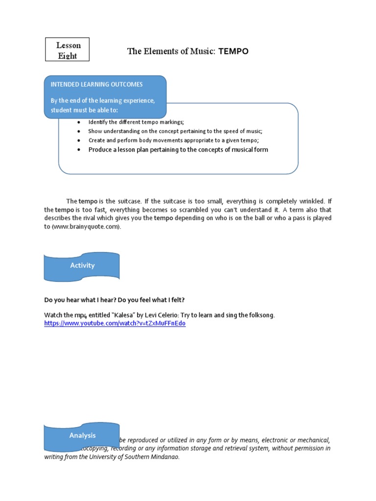 Lesson-8 Tempo | PDF | Tempo | Rhythm And Meter