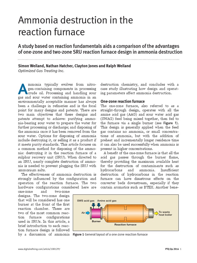 Ammonia Destruction in The Reaction Furnace - Optimized Gas Treating ...