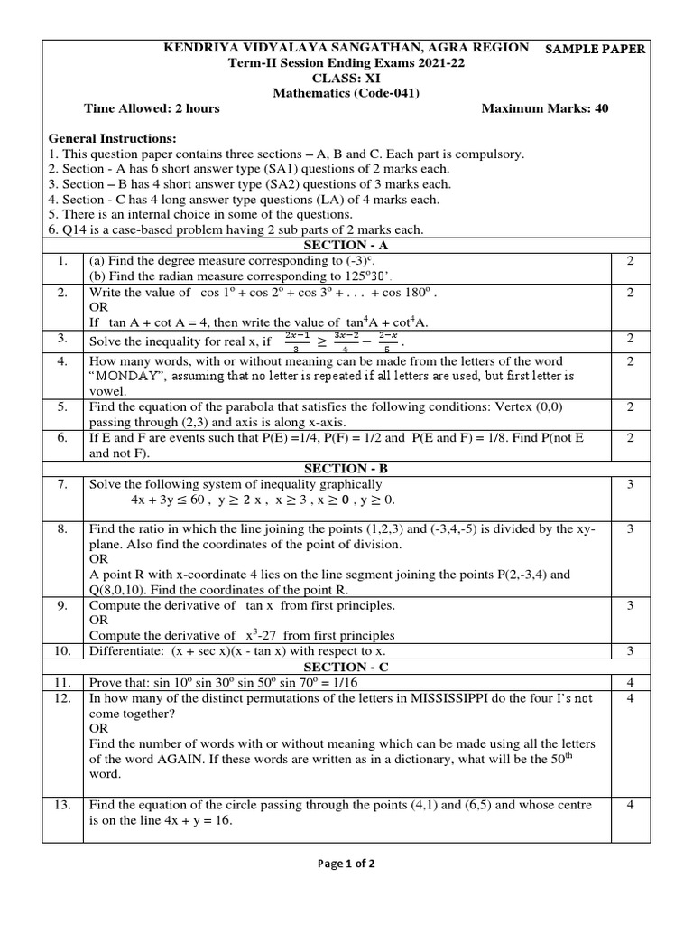 QP - Sample Paper - See - Xi - Maths - 041 | PDF | Mathematics | Mathematical Objects