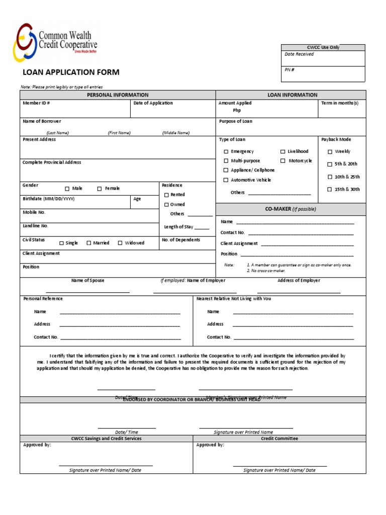 CWCC-LOAN-FORM-1 | PDF