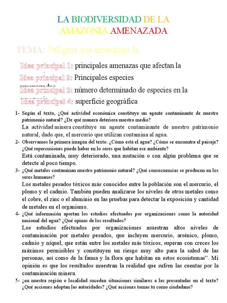 La Biodiversidad de La Amazonia Amenazada | PDF | Ambiente | Cuestiones ...
