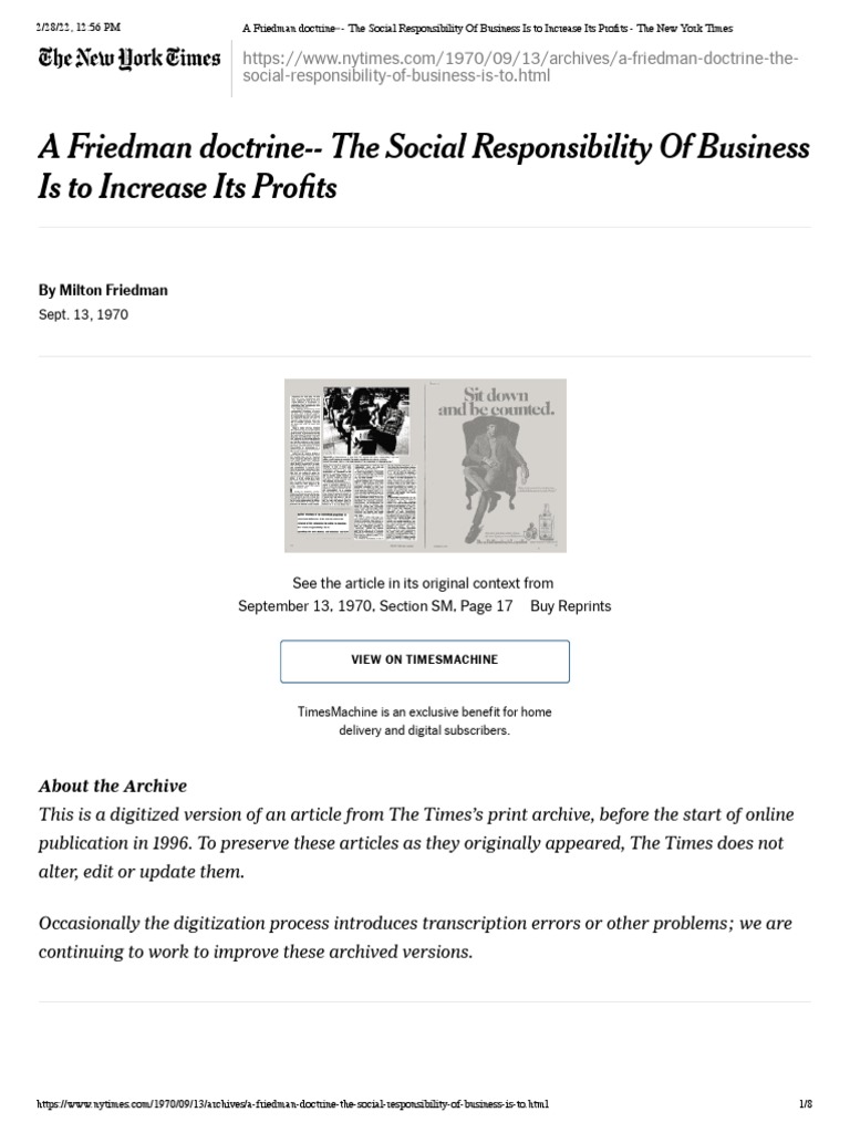 A Friedman Doctrine - The Social Responsibility of Business Is To ...