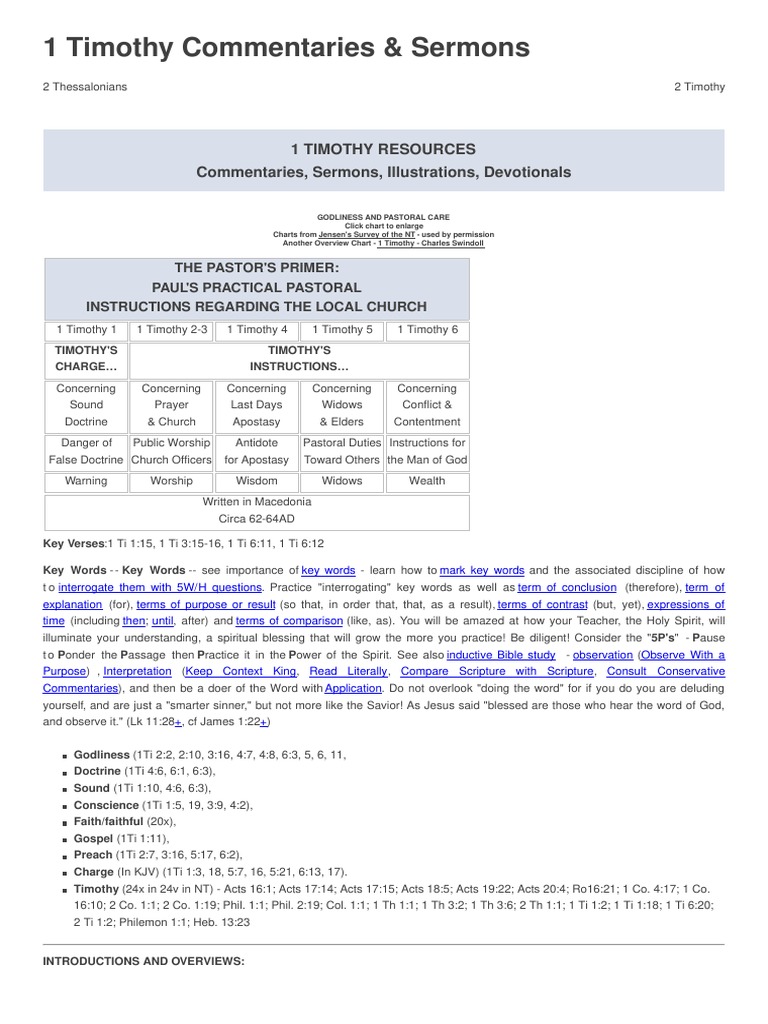 1 Timothy Commentaries & Sermons | PDF