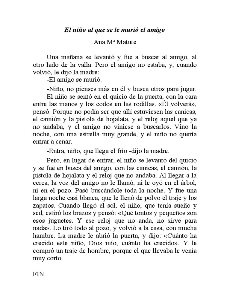 El Niño Al Que Se Le Murió El Amigo | PDF