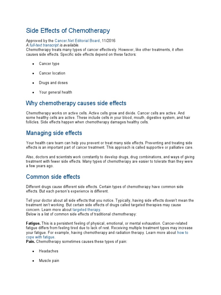 Side Effects of Chemotherapy | PDF | Chemotherapy | Cancer