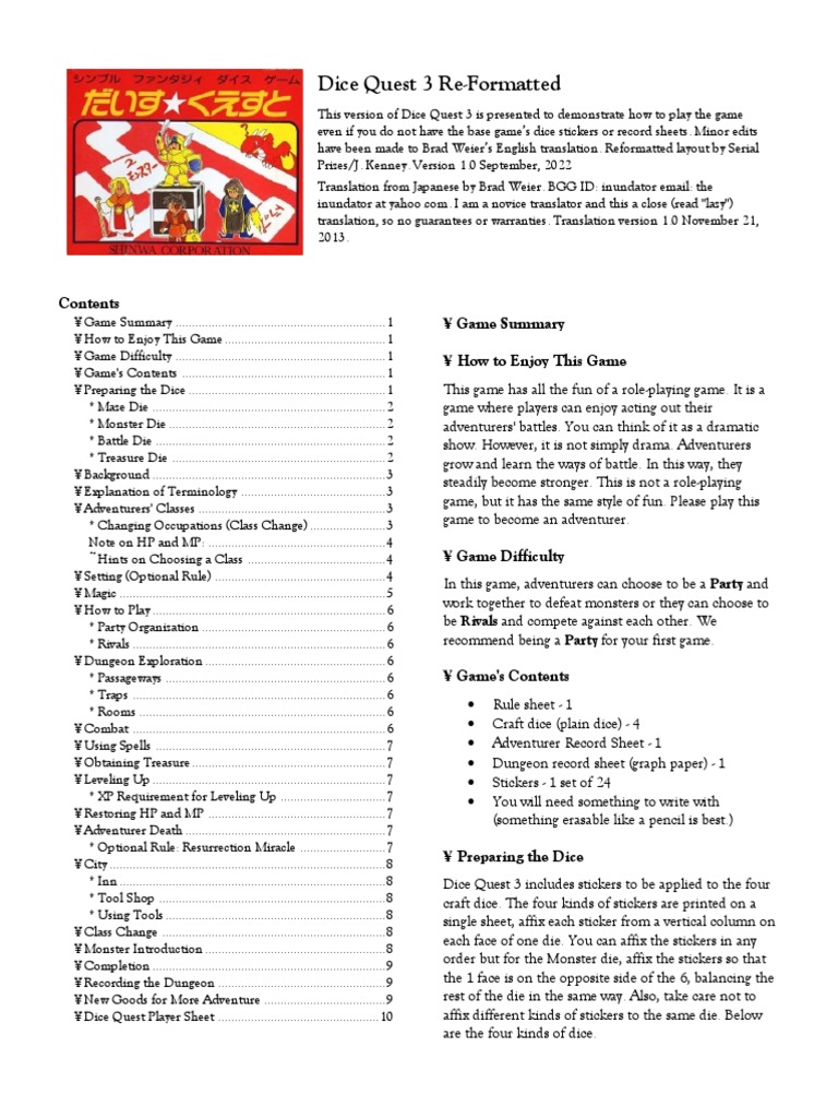 Dice Quest 3 Re-Formatted | PDF | Dungeons & Dragons | Role Playing Games