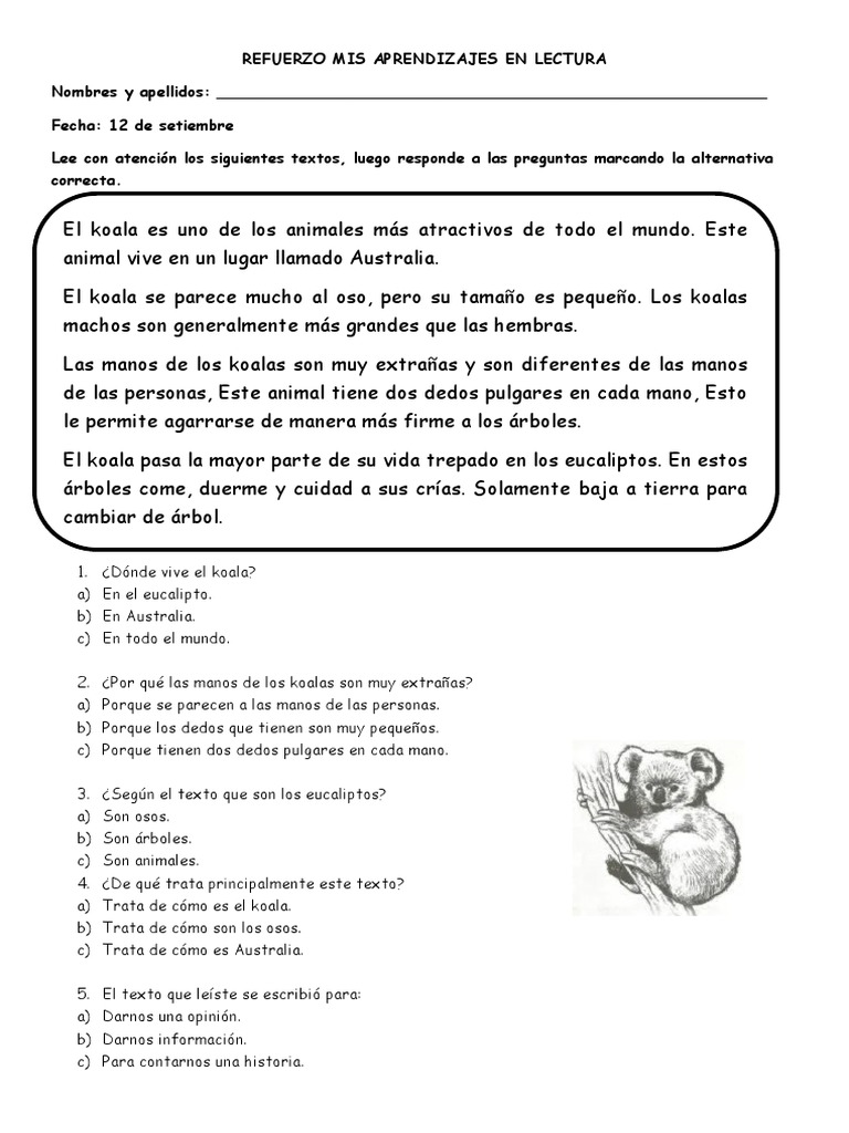 Aprendiendo sobre el koala y el lobo | PDF | Coala