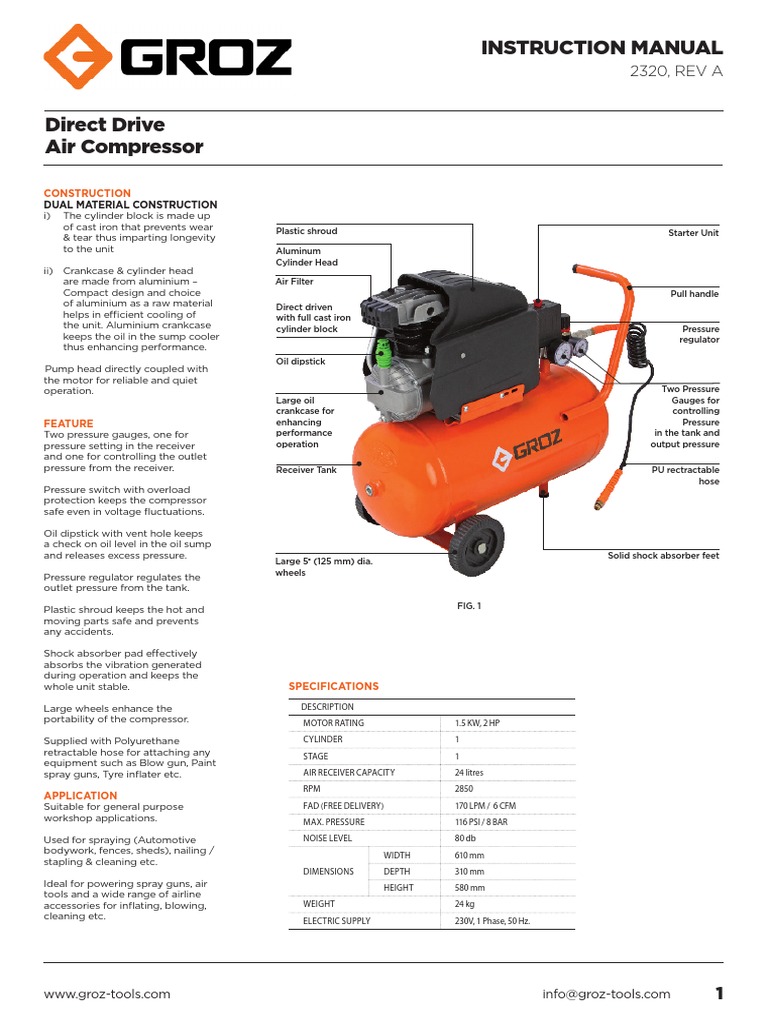 Groz Rac DD 2-11-24!1!2 HP Direct Drive Air Compressor | PDF | Valve ...