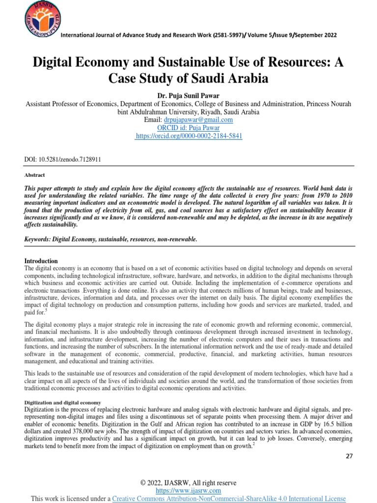 Digital Economy and Sustainable Use of Resources A Case Study of Saudi Arabia | PDF | Economic ...