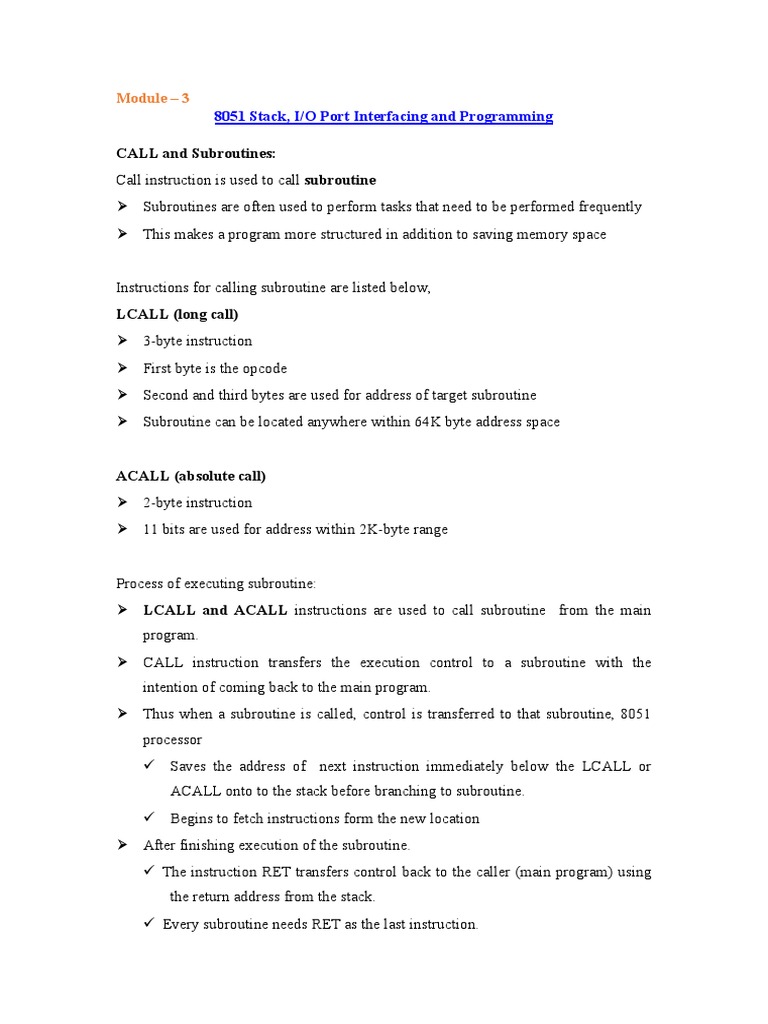 Module - 3 Notes Till Delay Subroutine | PDF | Subroutine | Computer ...