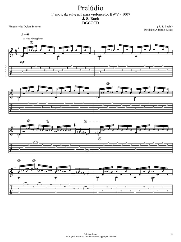 Prelúdio, 1 Mov. Da Suite n.1 para Cello - BWV 1007 - J. S. Bach ...