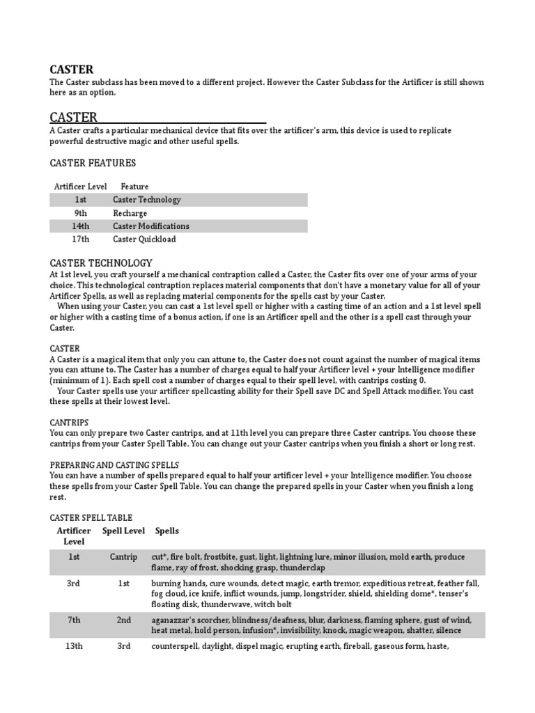 5e-Subclass Artificer Caster | PDF | Wizards Of The Coast | Gary Gygax ...