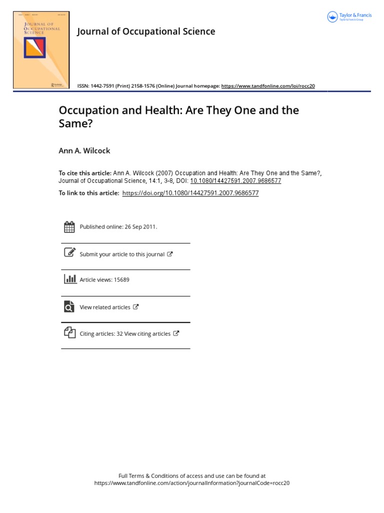 Occupation and Health Are They One and The Same | PDF | Science ...