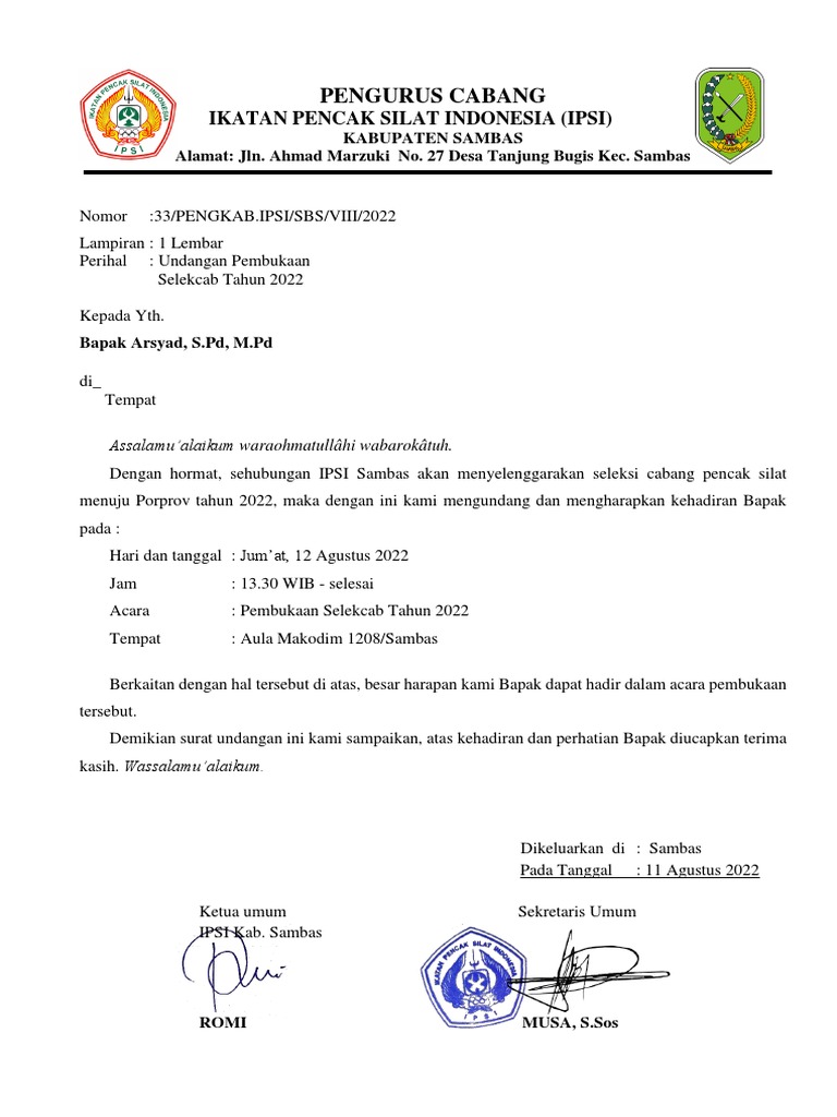 Surat Undangan BPK Arsyad | PDF