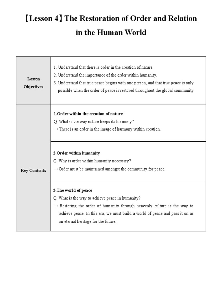 Lesson 4 - Restoration of Order and Relation in The Human World ...
