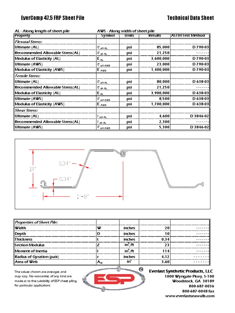 FRP Sheet Pile Technical Specs | PDF | Young's Modulus | Chemistry