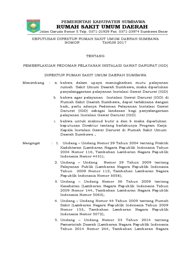 SK Pemberlakuan Pedoman Pelayanan IGD | PDF