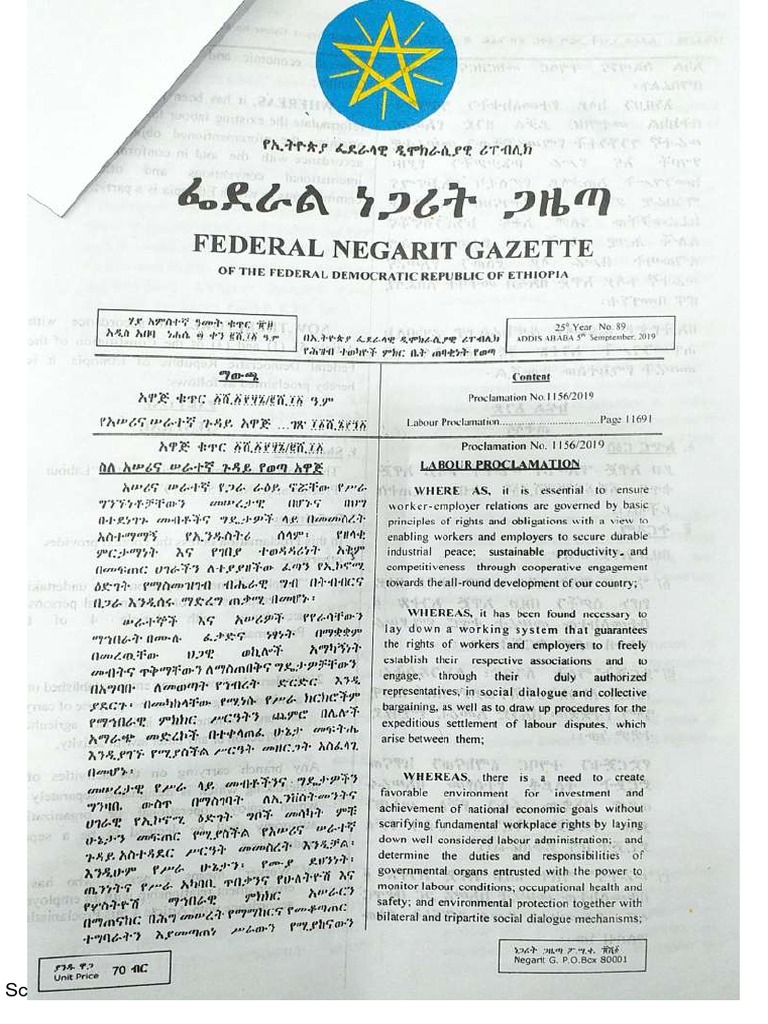 Labour Proclamation No. 1156 2011 | PDF