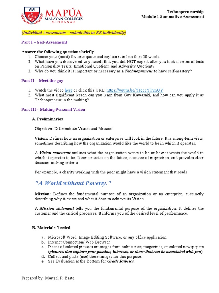 M1 Assessment | PDF | Rubric (Academic) | Cognition