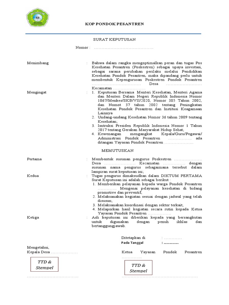 Draft SK Poskestren | PDF