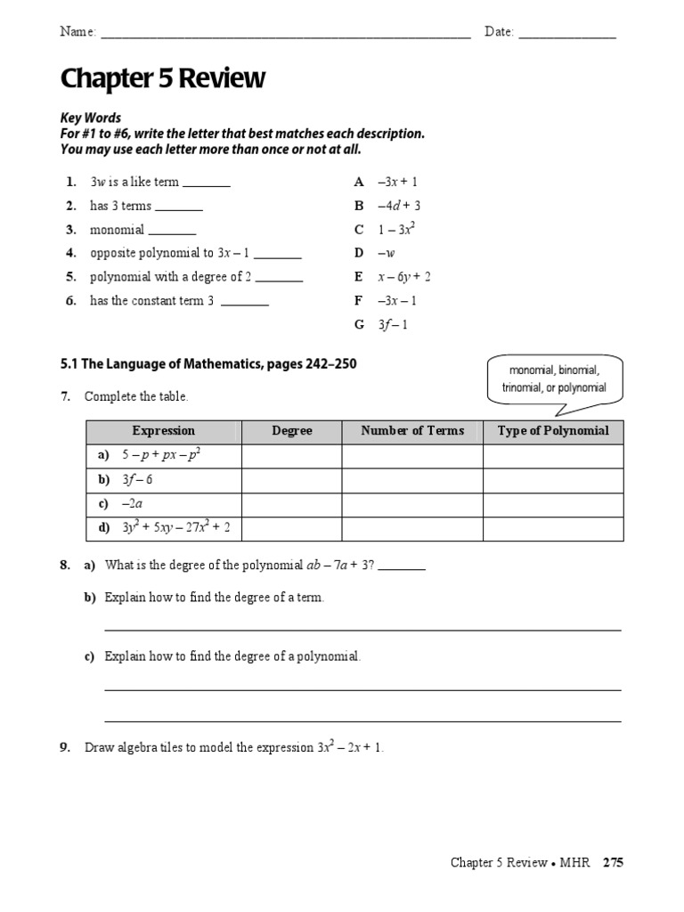 Mathlinks 9 Review Bundles CH 5 | Download Free PDF | Polynomial ...
