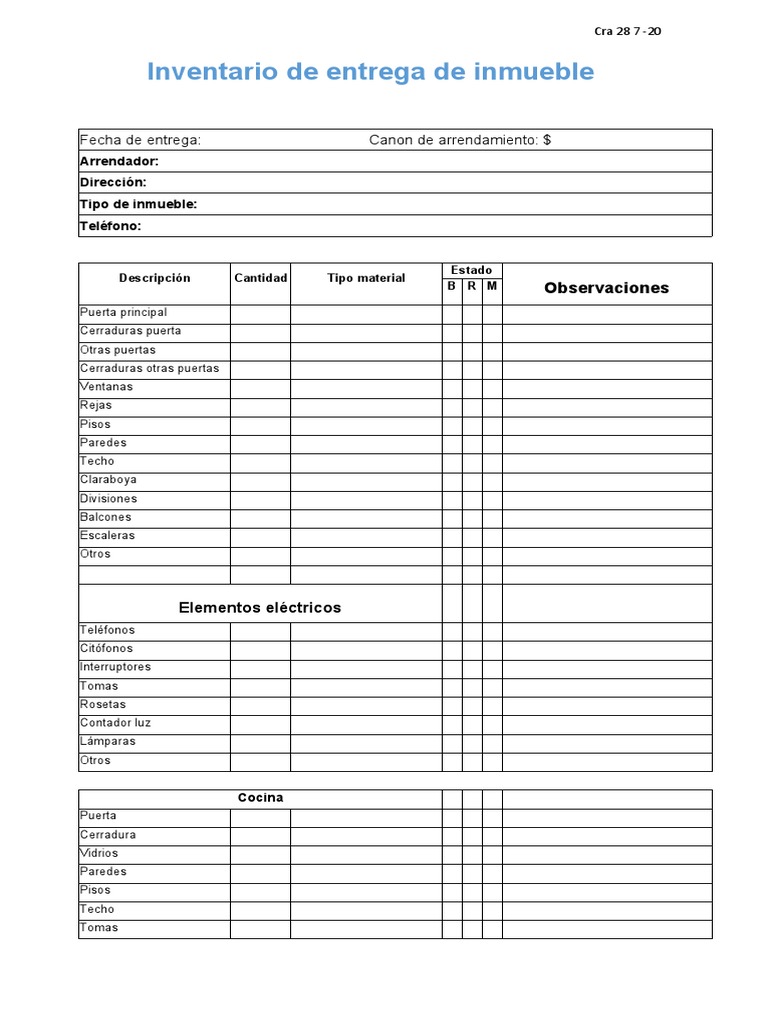 Modelo de Inventario de Entrega de Inmueble | PDF | Estufa de cocina ...