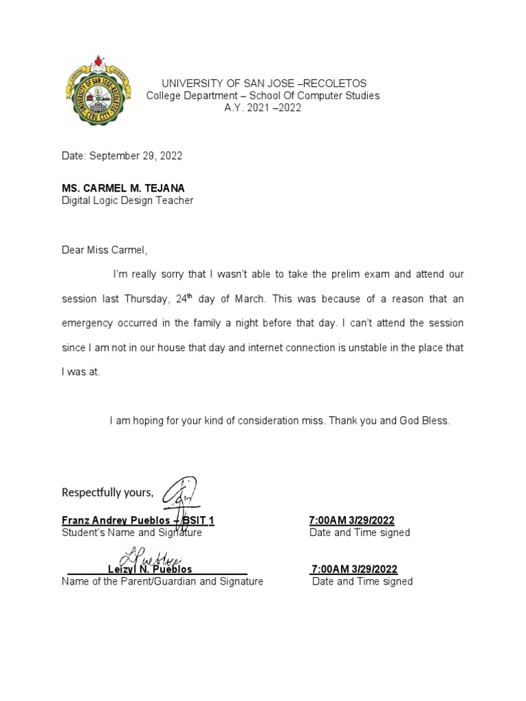 Apology for Missed Exam Notification | PDF