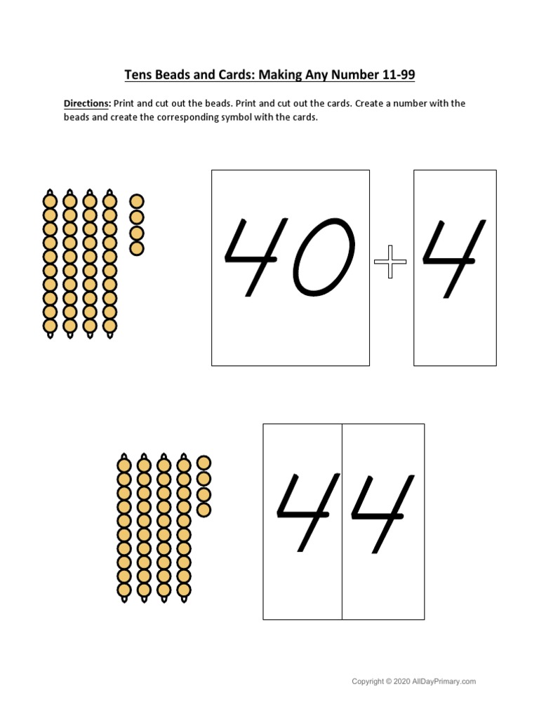 Tens Beads and Cards Activity 3 Updated | PDF
