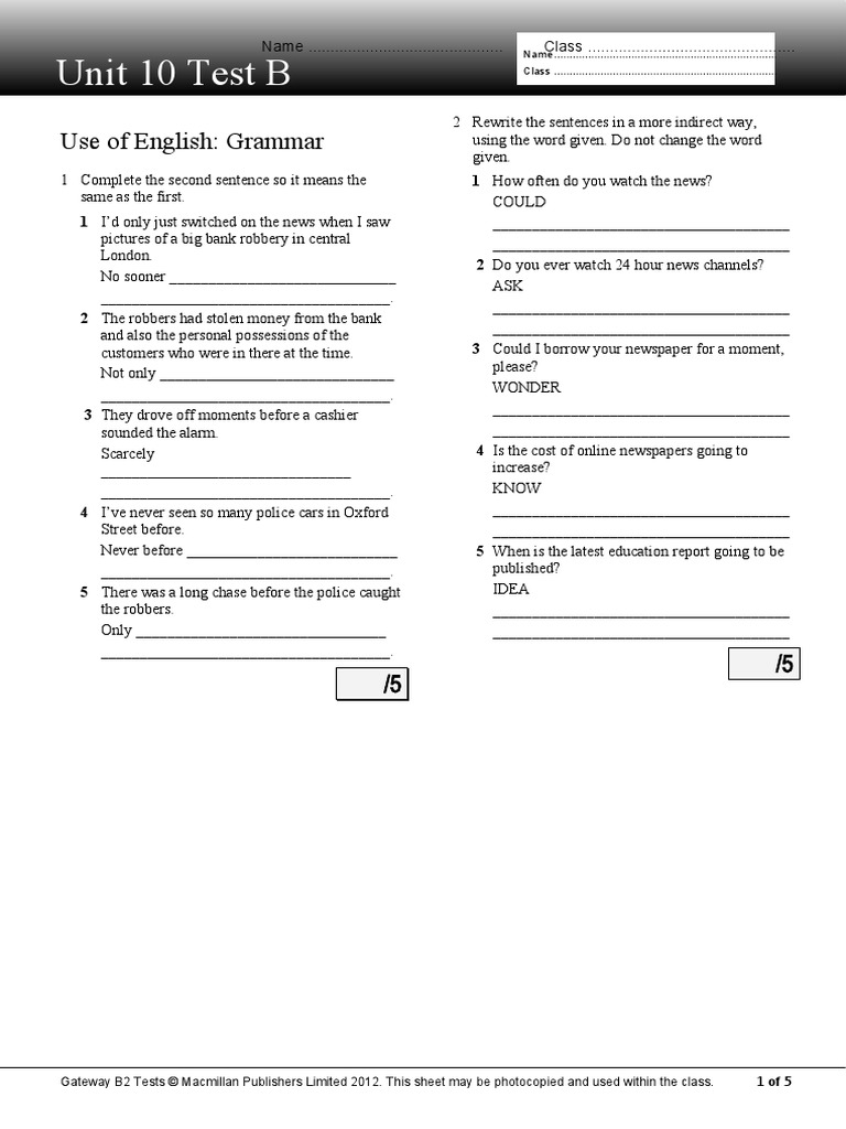 Gateway B2 Test 10B | PDF | News