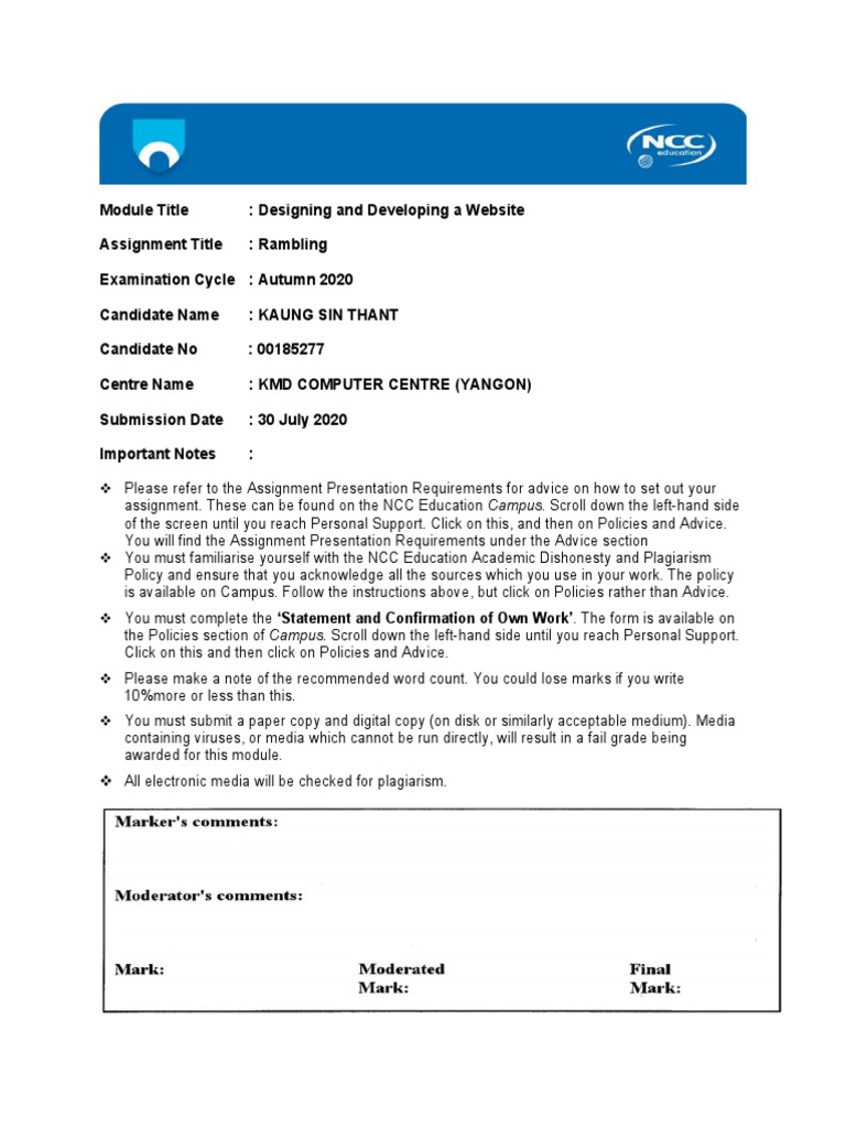 NCC KAUNGSINTHANT 00185277 DDW Assignment | PDF | World Wide Web | Internet & Web