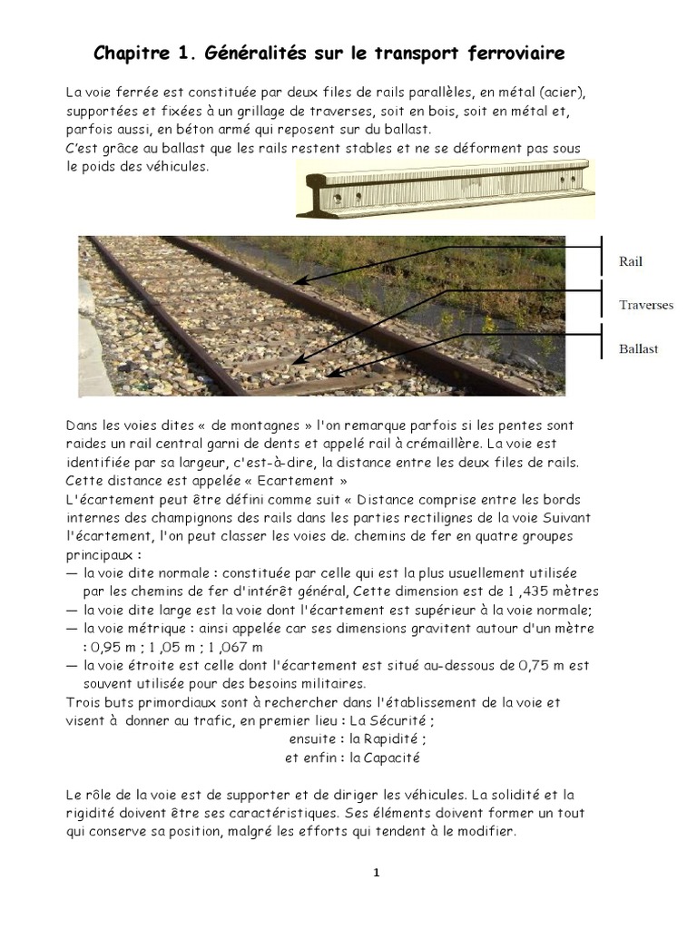 Chapitre 1 | PDF | Transport ferroviaire | Écartement des rails