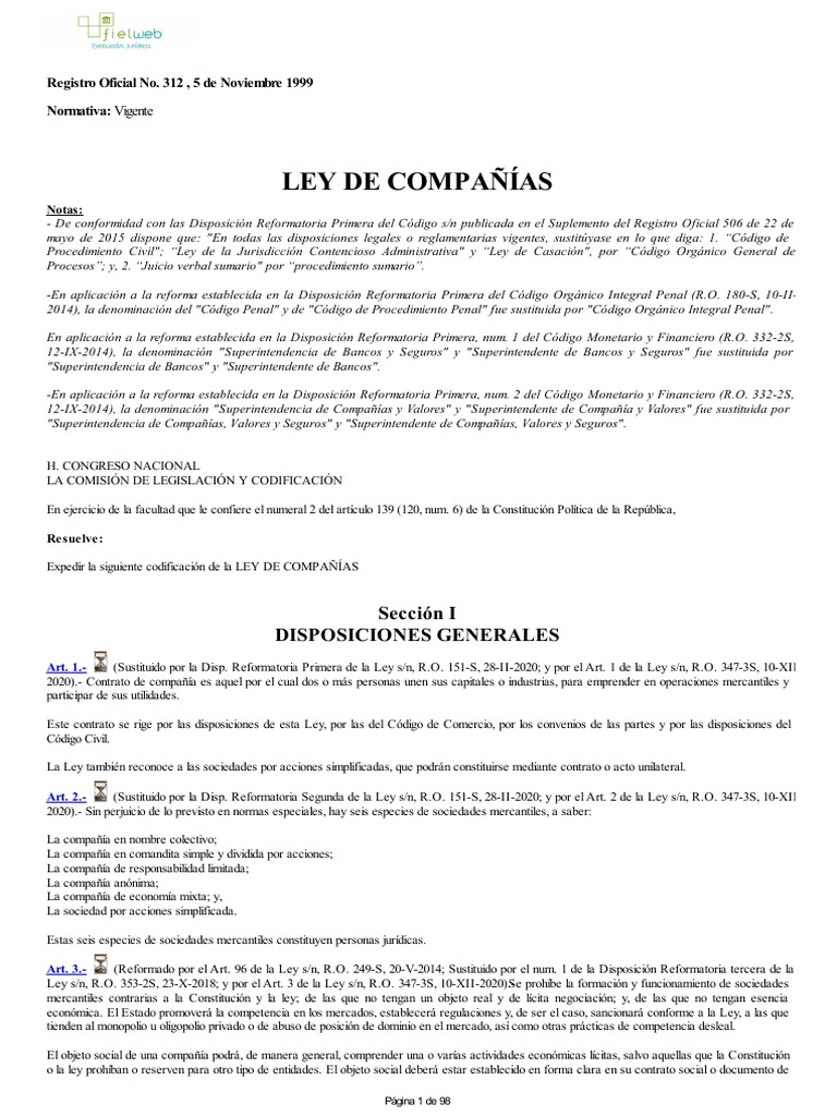 Ley de Compañias | PDF | Pagos | Sociedad de responsabilidad limitada