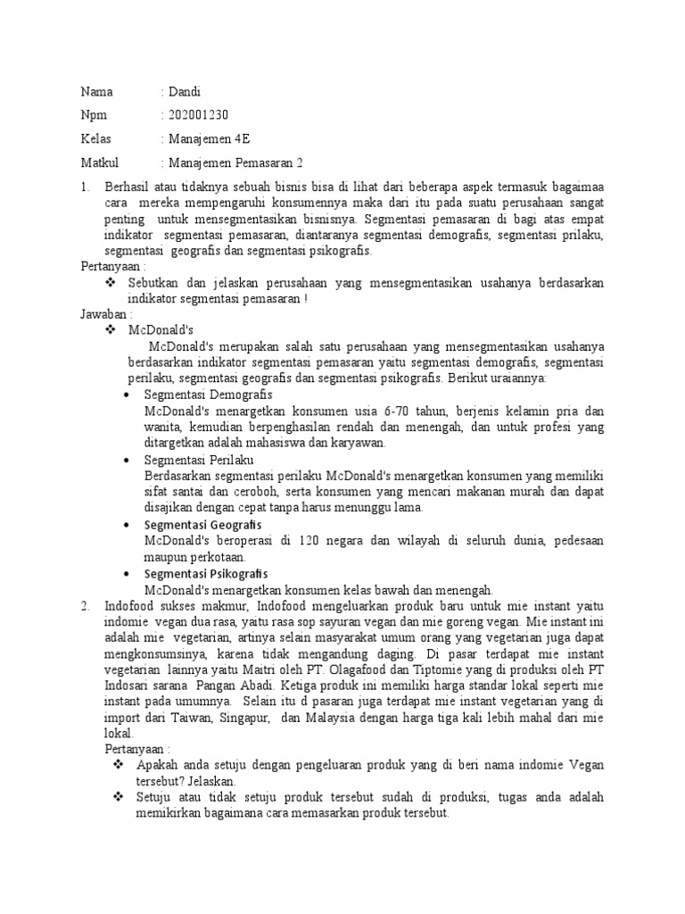 Dandi Pemasaran 2 | PDF