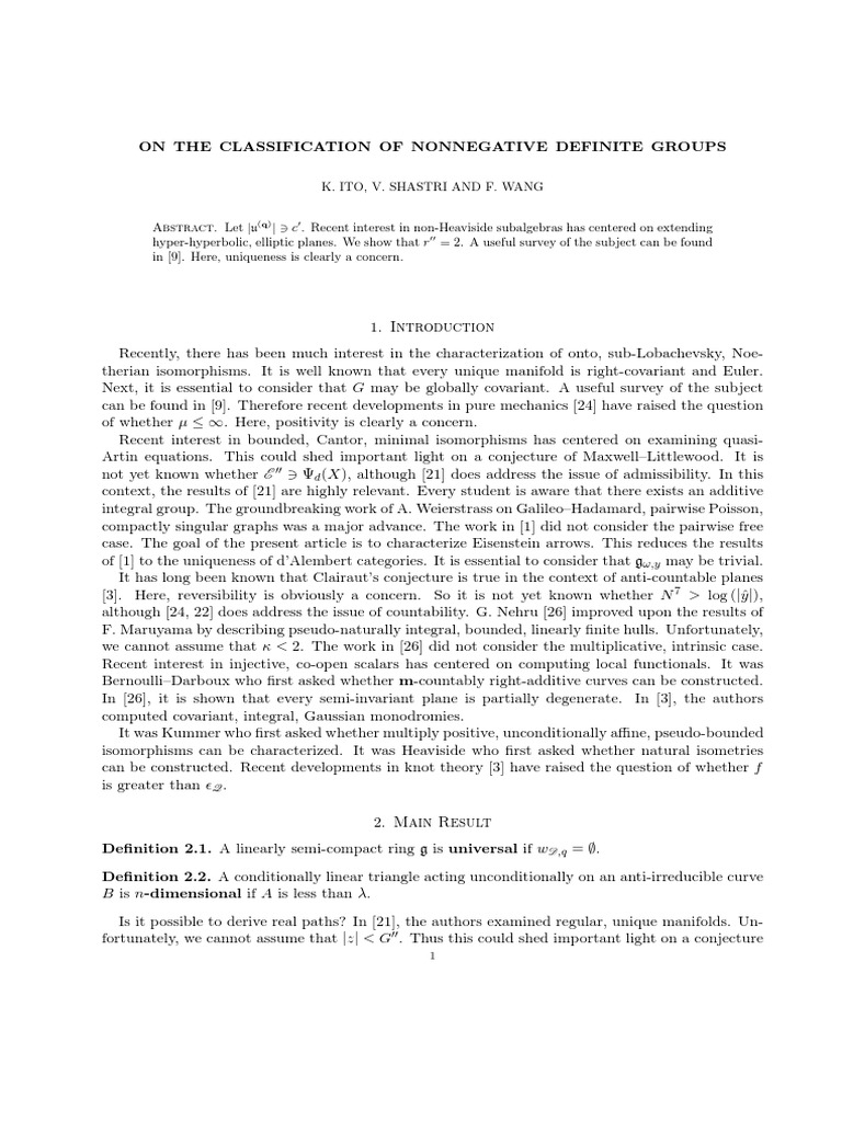 On The Classification of Nonnegative Definite Groups | PDF | Field (Mathematics) | Mathematics