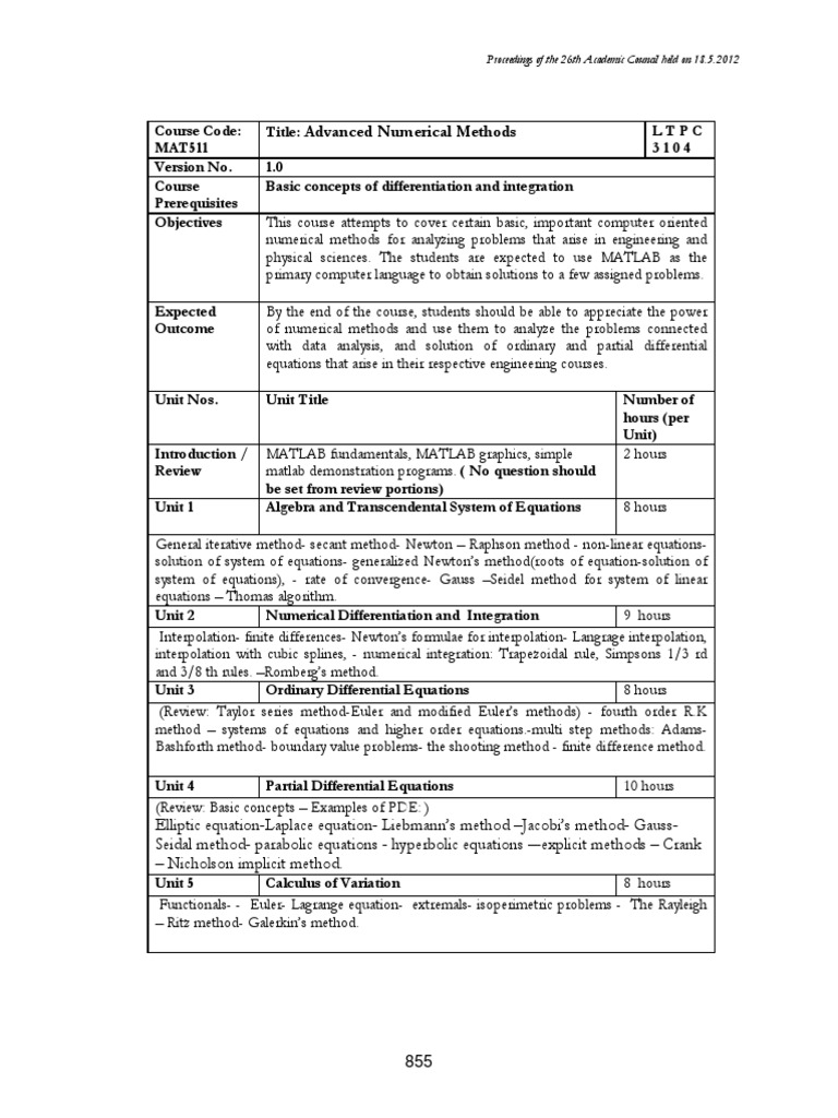 Mat511 Advanced-Numerical-Methods TH 1.10 Ac26 | PDF | Numerical Analysis | Equations