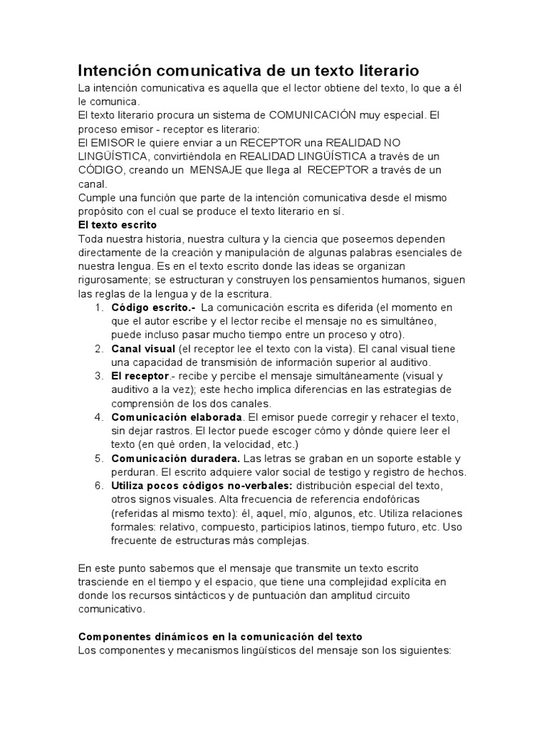 Intención Comunicativa de Un Texto Literario | PDF | Comunicación ...