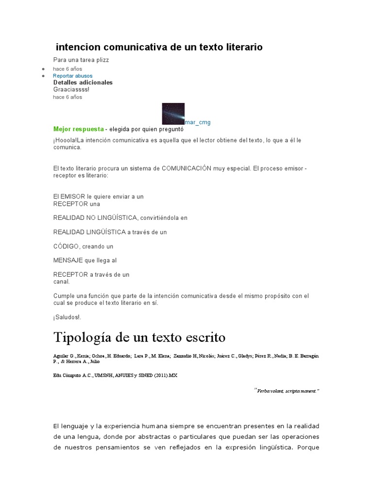 Intencion Comunicativa de Un Texto Literario | PDF | Argumento ...