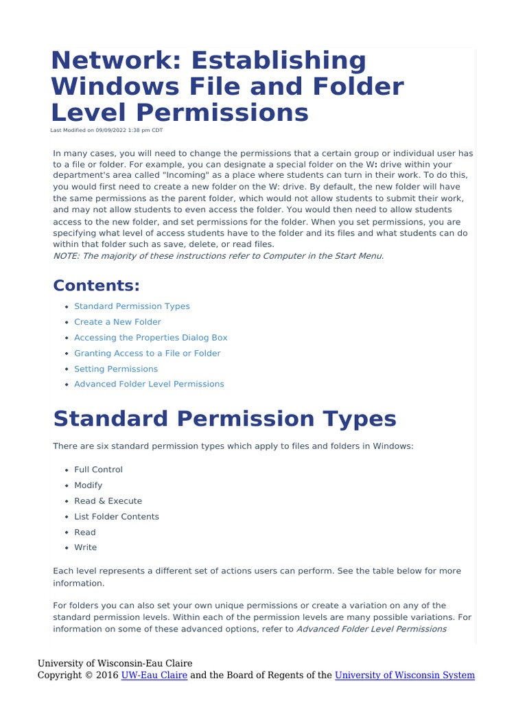 Network Establishing Windows File and Folder Level Permissions | PDF | Computer File | Directory ...