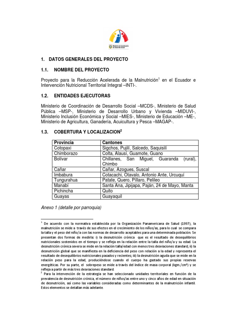 Datos Generales Del Proyecto 1.1. Nombre Del Proyecto: Anexo 1 (Detalle ...