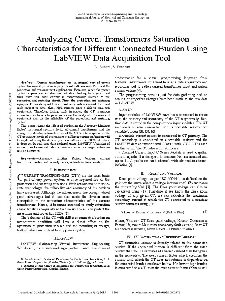 Analyzing Current Transformers Saturation Characteristics For Different Connected Burden Using ...