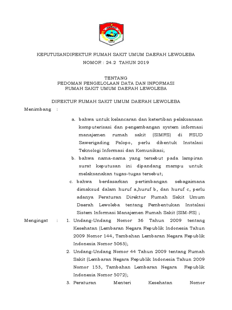 Pedoman Data RSUD Lewoleba | PDF