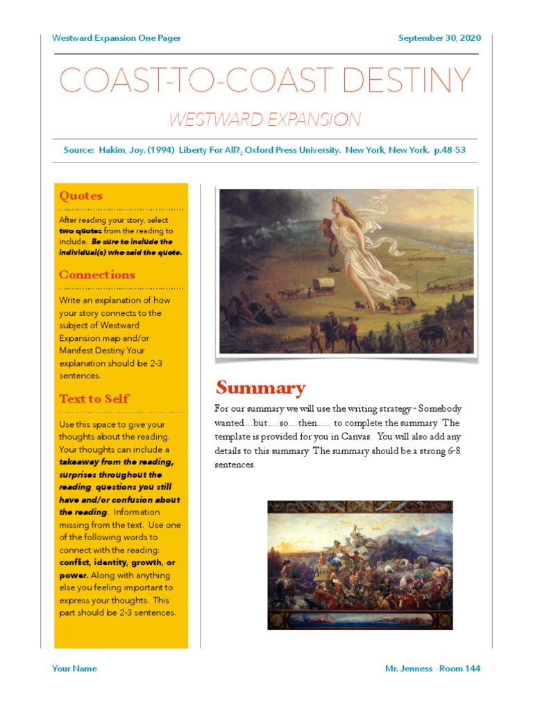 Coast-To-Coast Destiny: Westward Expansion | PDF